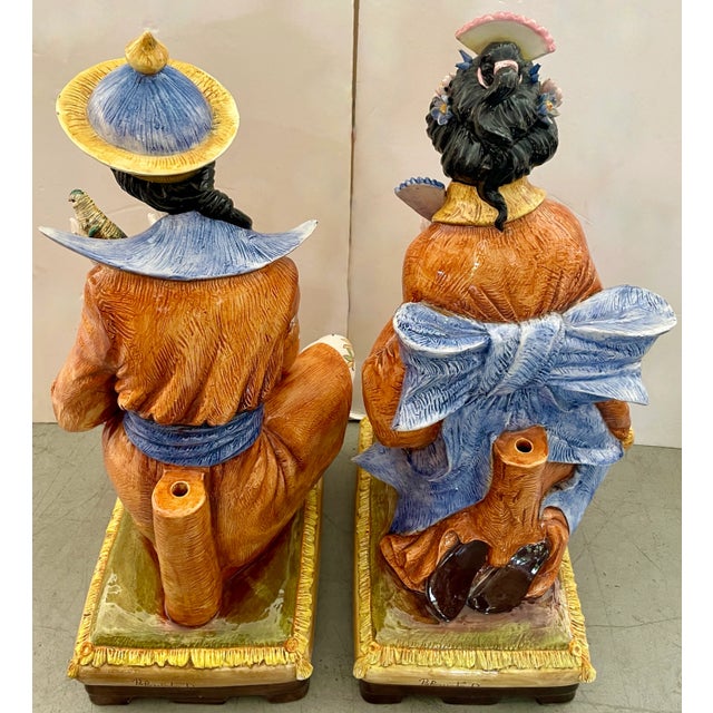 Set of 2 Domenico Poloniato Italian Large Glazed Ceramic Asian ...