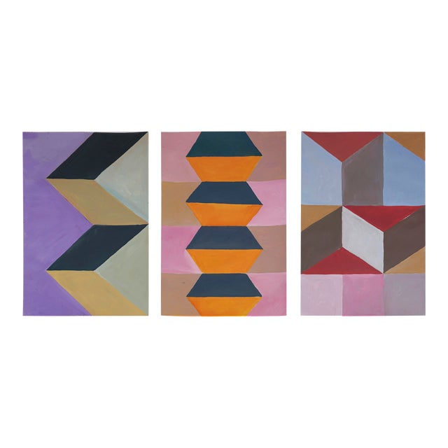 2022, Abstract Geometric Patterns Triptych of "Monumental Flower Pot ...