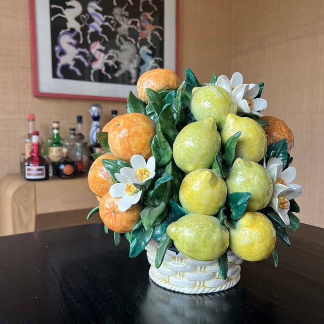Vintage Italian Ceramic Lemon and Orange Topiary Centerpiece | Chairish