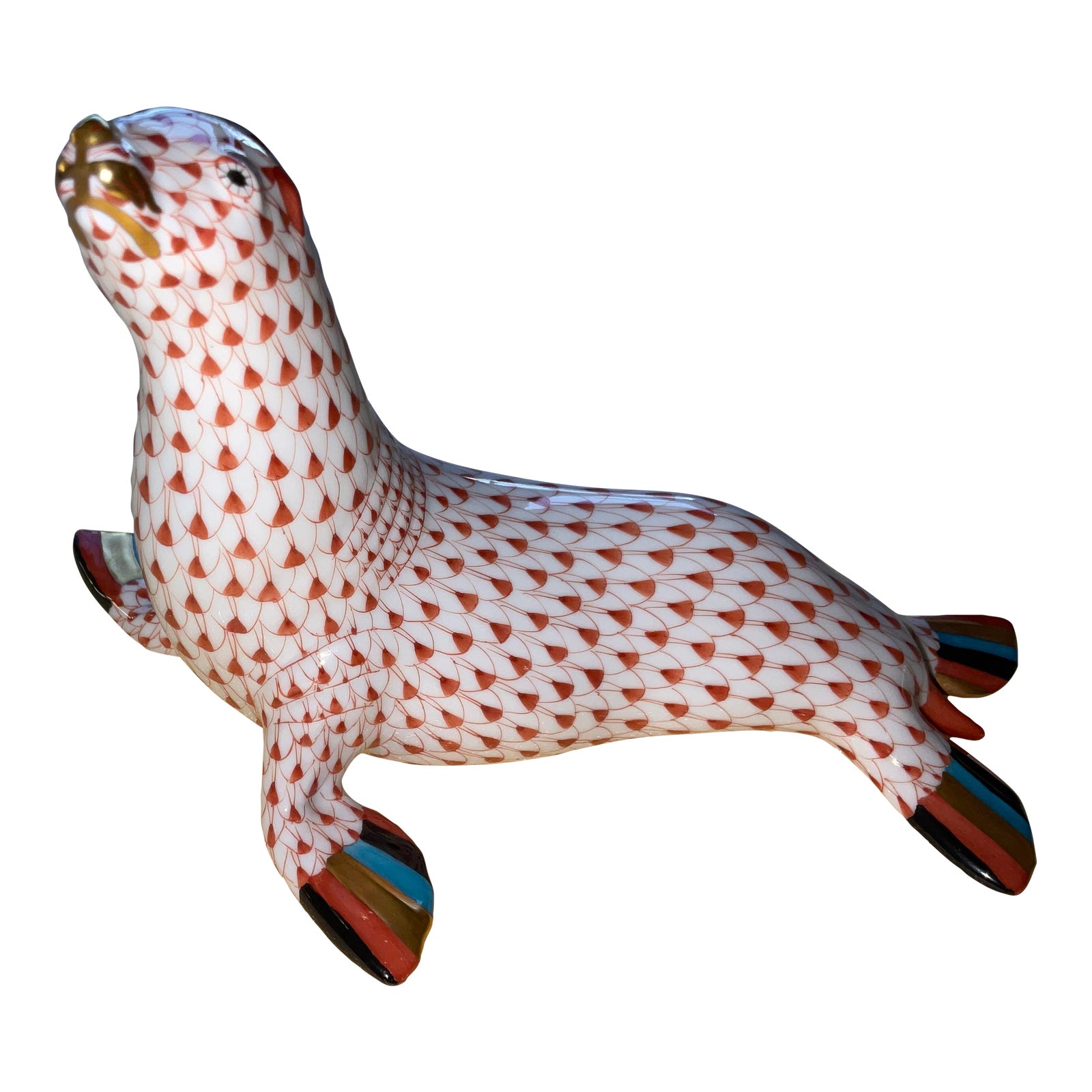 Herend Rust Fishnet Seal | Chairish