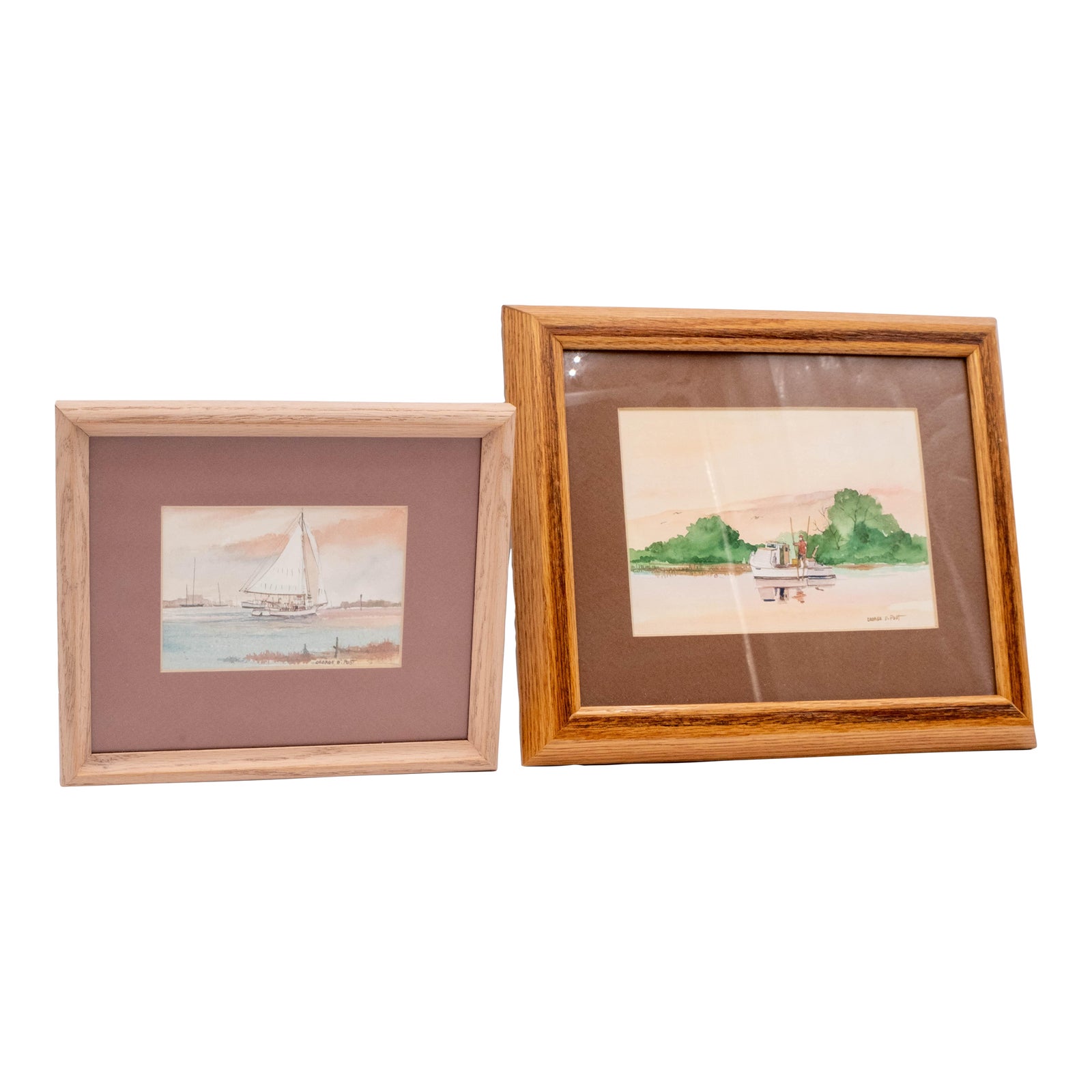 Pair of Nautical Watercolor Boats Fishing Paintings Signed George D ...