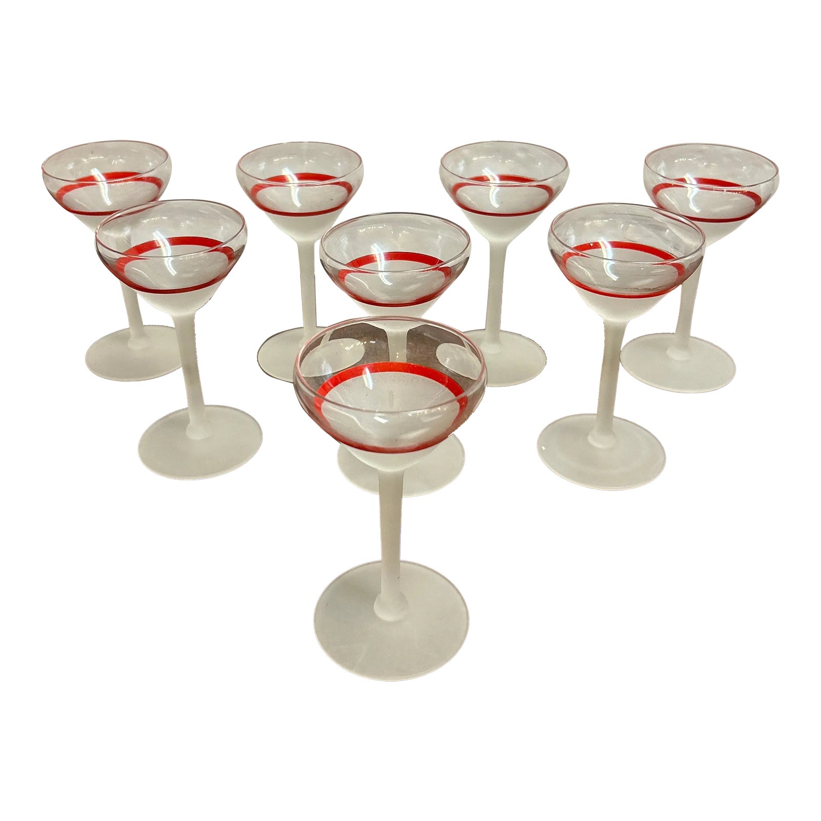 Transparent Frosted and Red Cocktail Glasses Set of 8 | Chairish