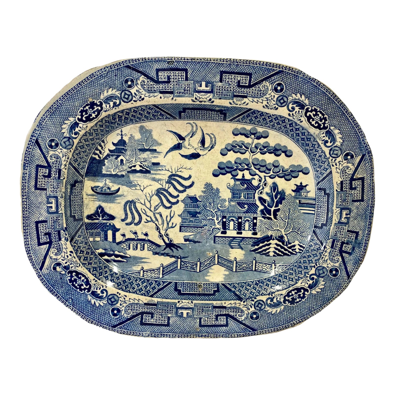 Antique Pearlware Blue Willow Platter Made in England - Circa 19th ...