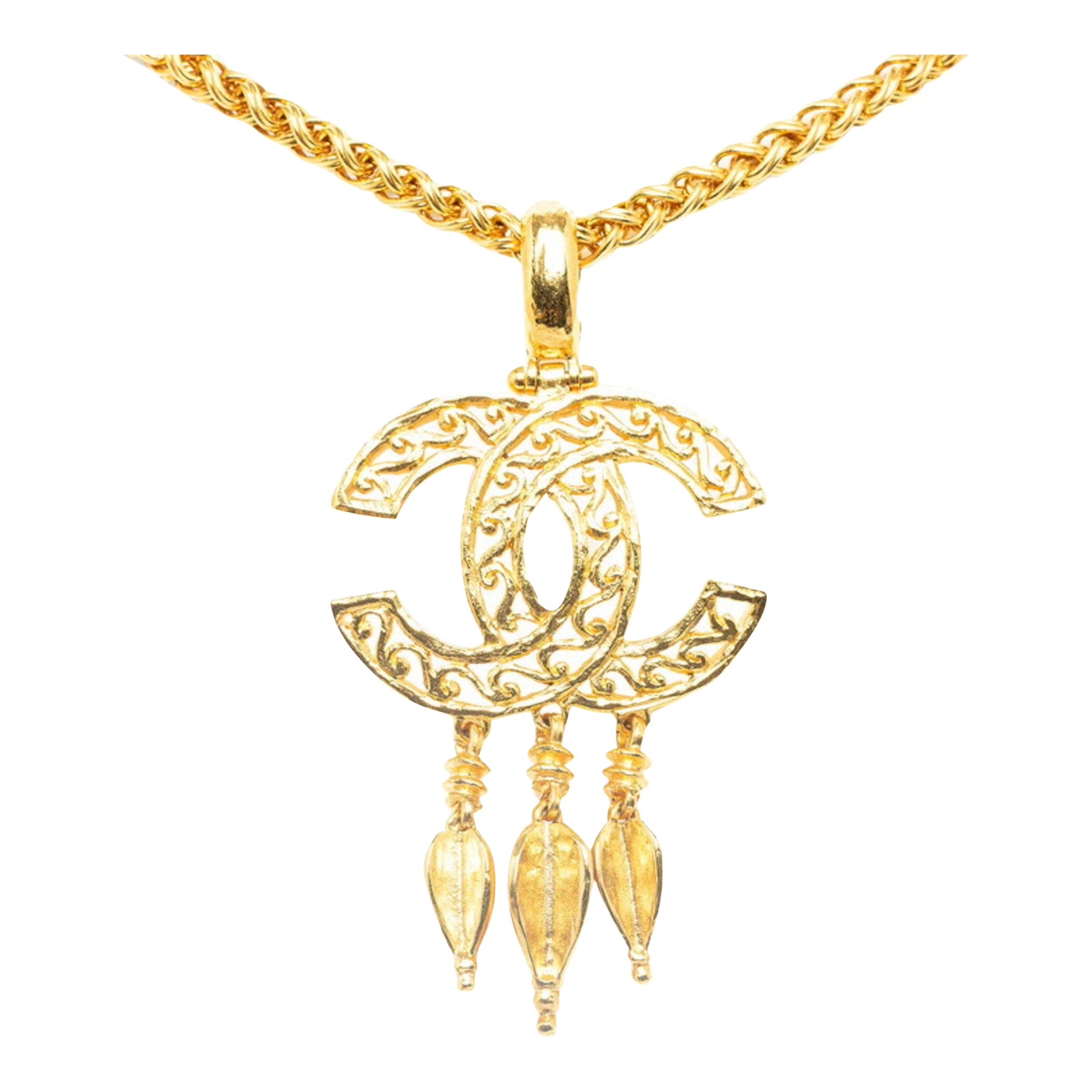 Chanel Coco Mark Swing Necklace Gold Plated Women's | Chairish