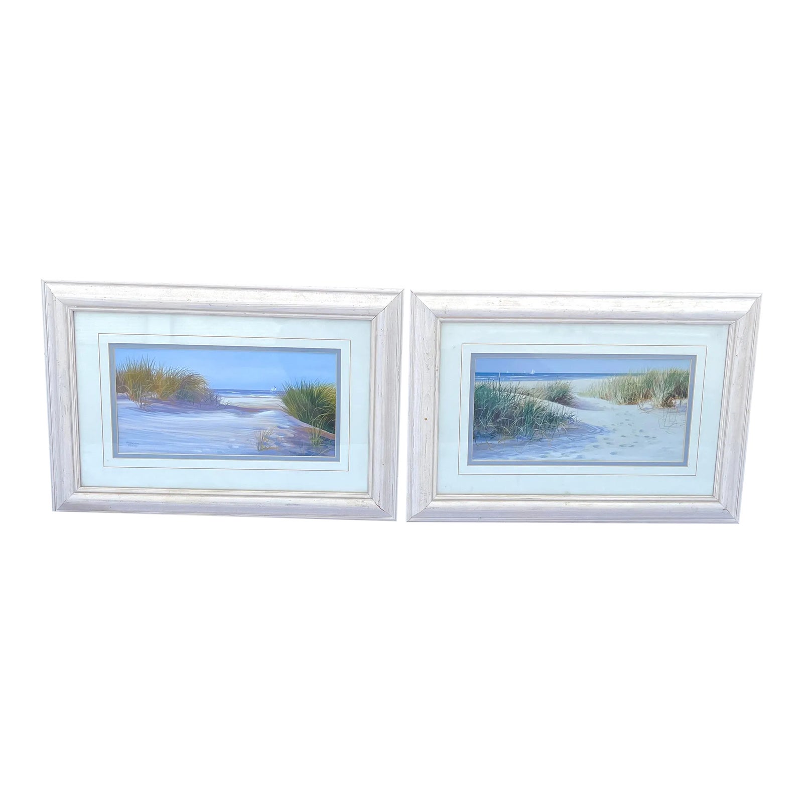 Vintage Beach Scene Art Prints by Jacqueline Penny a Pair | Chairish