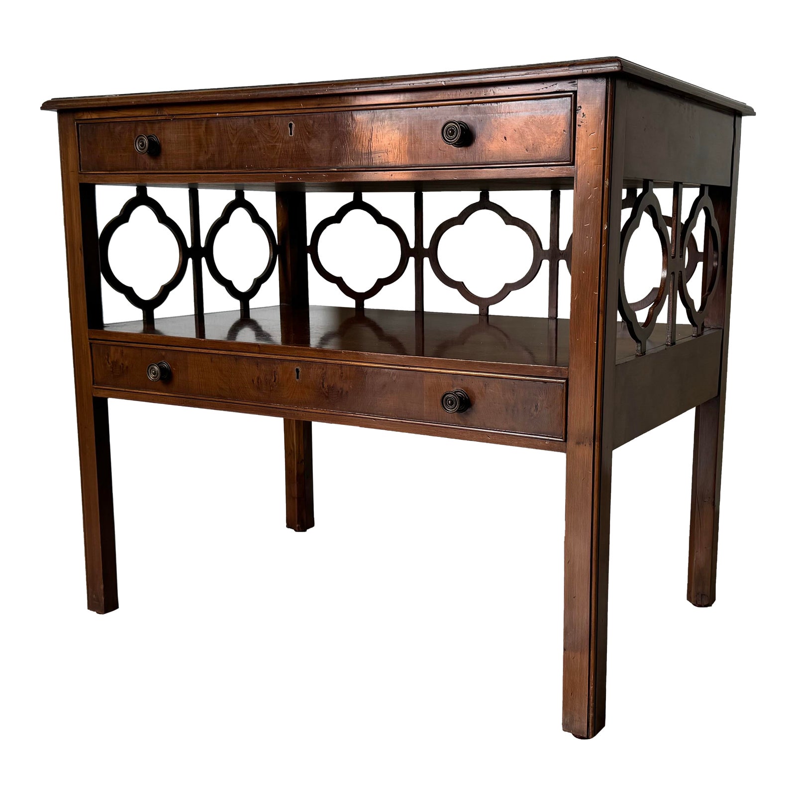 1960's Hollywood Regency Chinoiserie Pecan Burl Two- Tier Nightstand ...