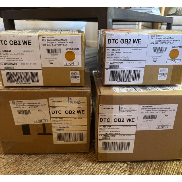 West Elm Sculptural Cone Flush Mount Lights With Milk Glass Shades ...