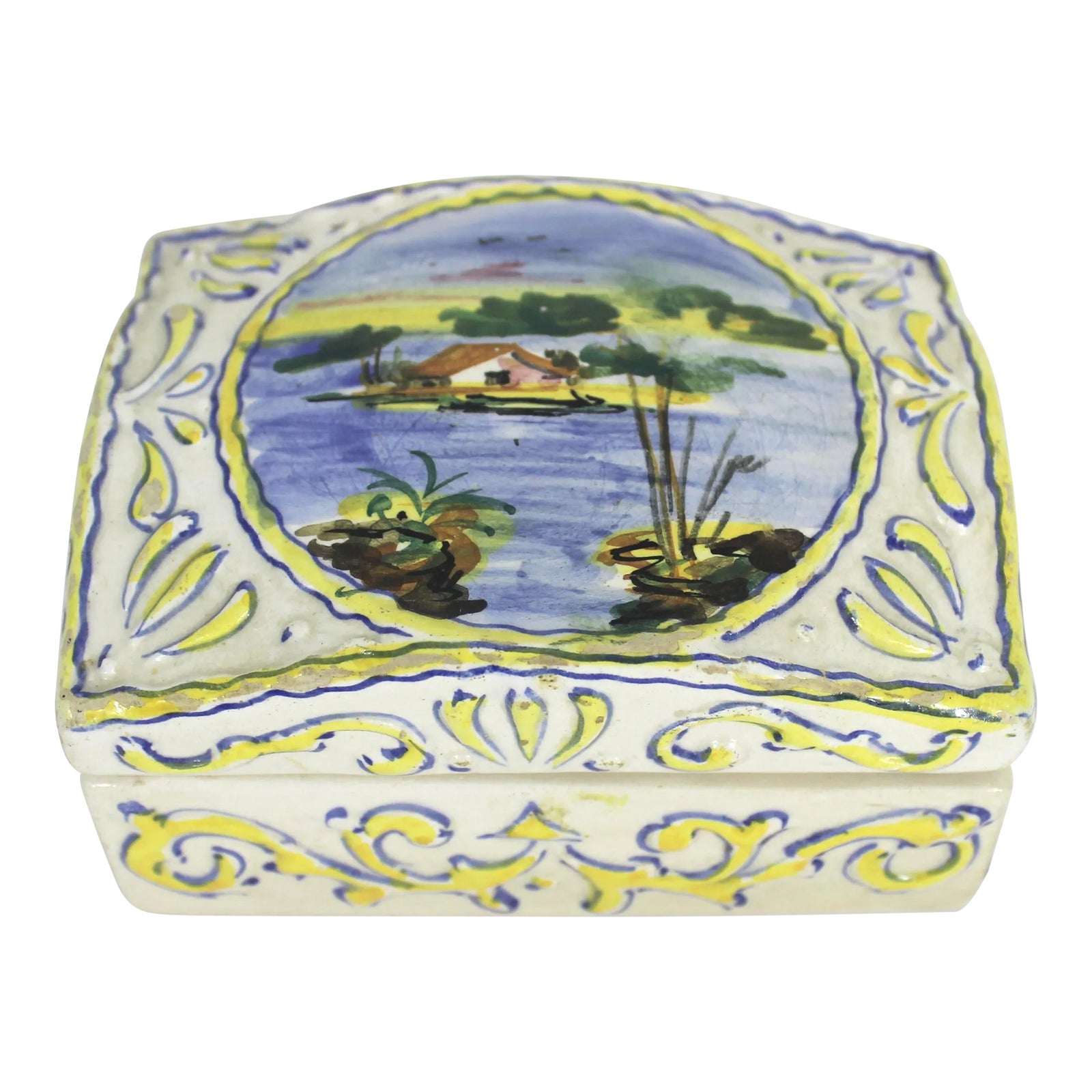 Vintage Italian Signed Hand Painted Ceramic Box | Chairish