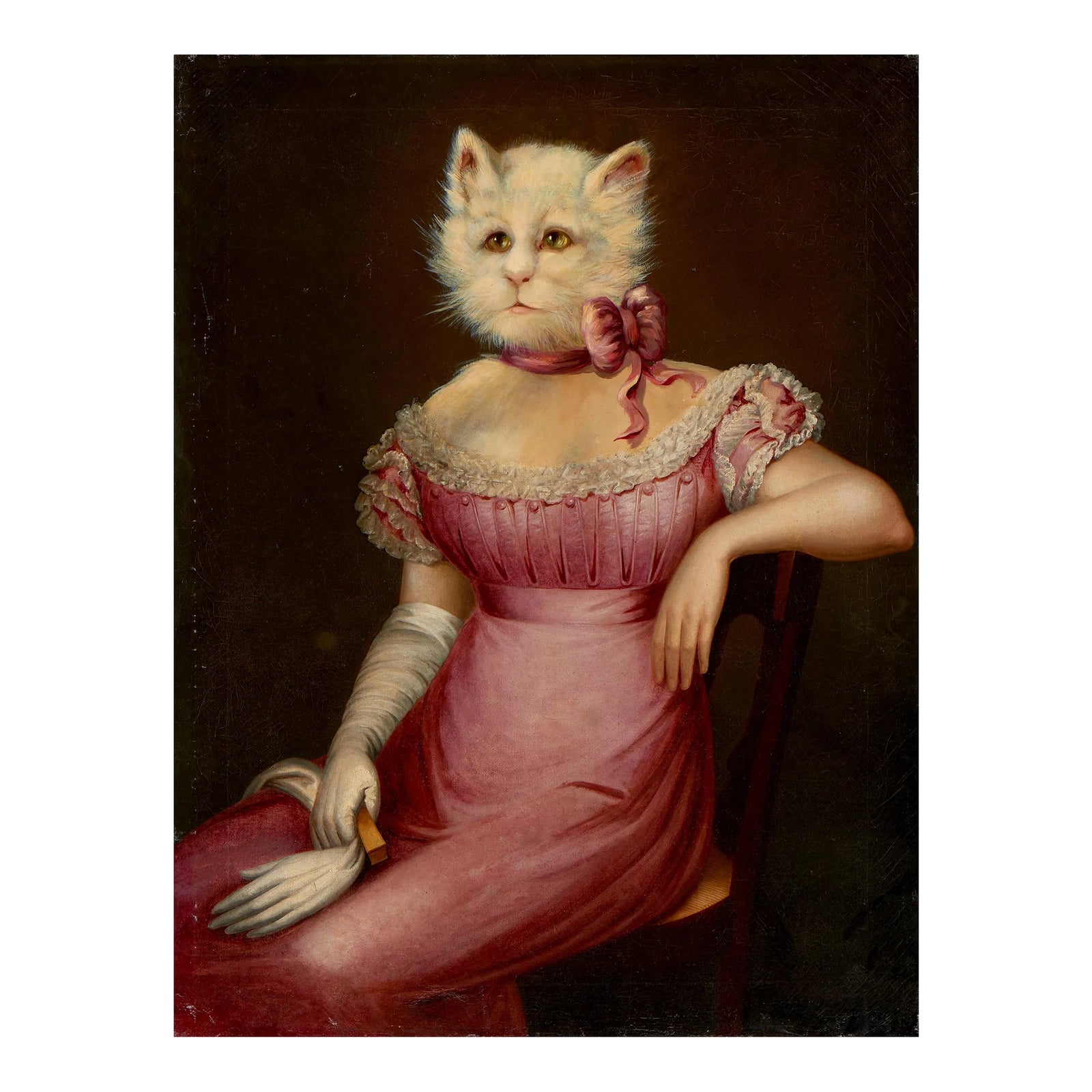 19th Century French Singerie Portrait Oil Painting of a Woman With Cat ...