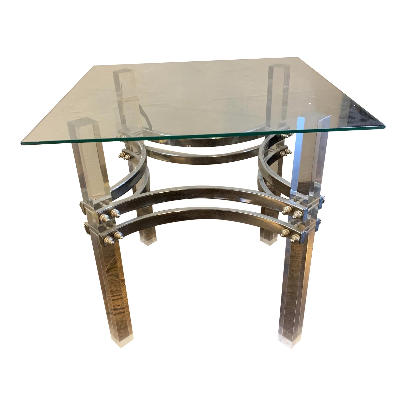 Mid 20th Century Lucite Table Base With Glass Top | Chairish