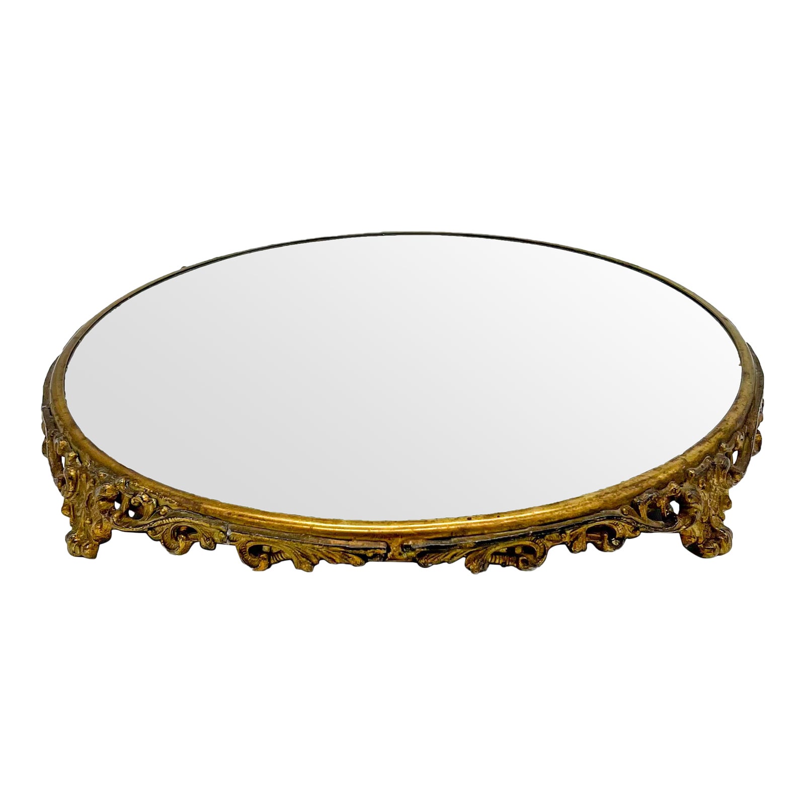 Early 20th Century Brass Plated Filigree Mirror Plateau Tray | Chairish