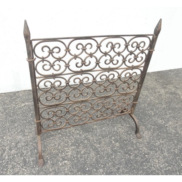 Vintage French Country Black Wrought Iron Fireplace Screen W Spear Tip ...