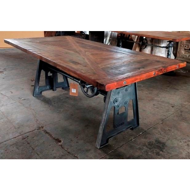 Baron Reclaimed X Wooden Top Adjustable Crank Table | Chairish