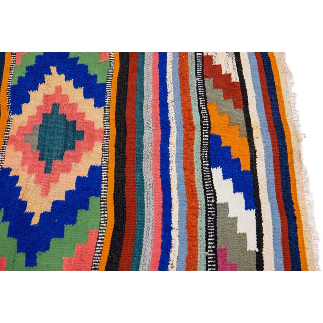 1960s Vintage Turkish Kilim Multicolor Handmade Tribal Wool Rug | Chairish