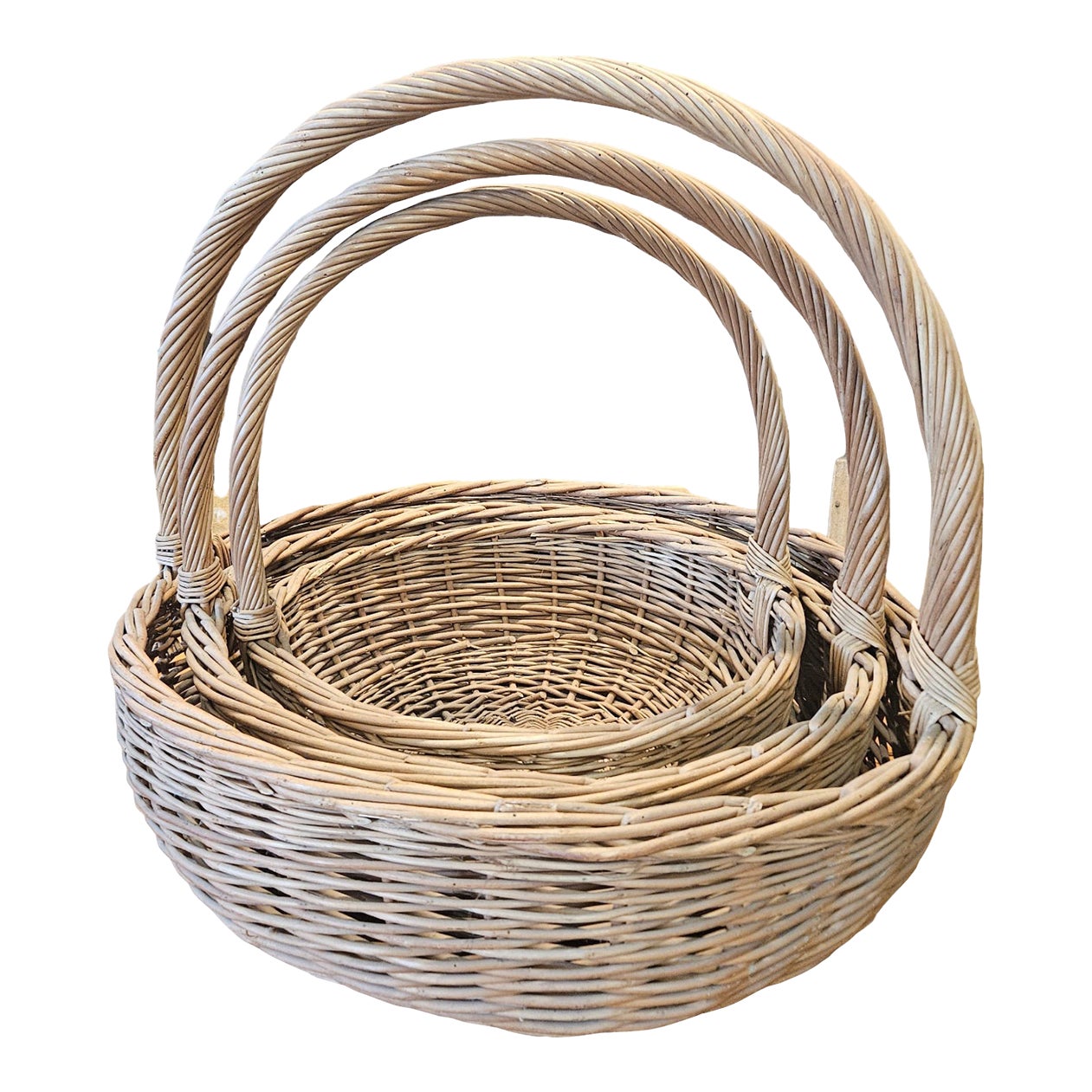Set of 3 Large Vintage English Gathering Baskets | Chairish