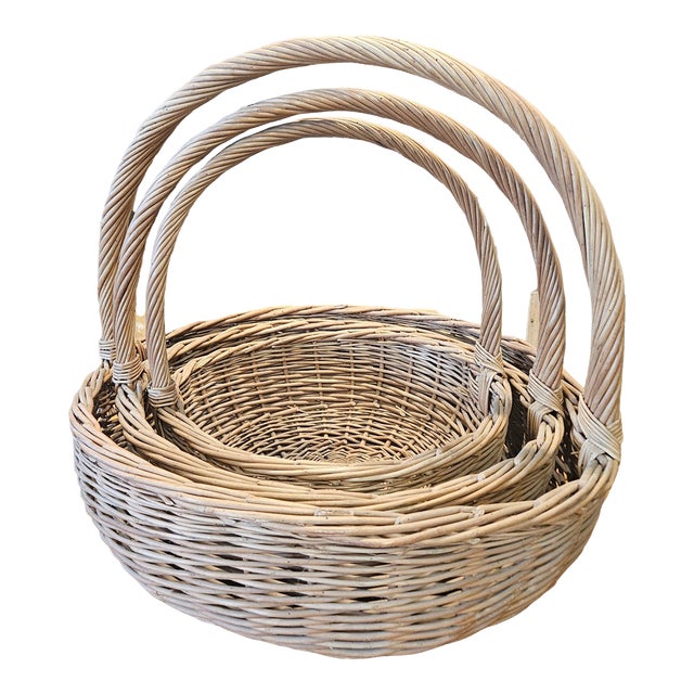 Set of 3 Large Vintage English Gathering Baskets | Chairish