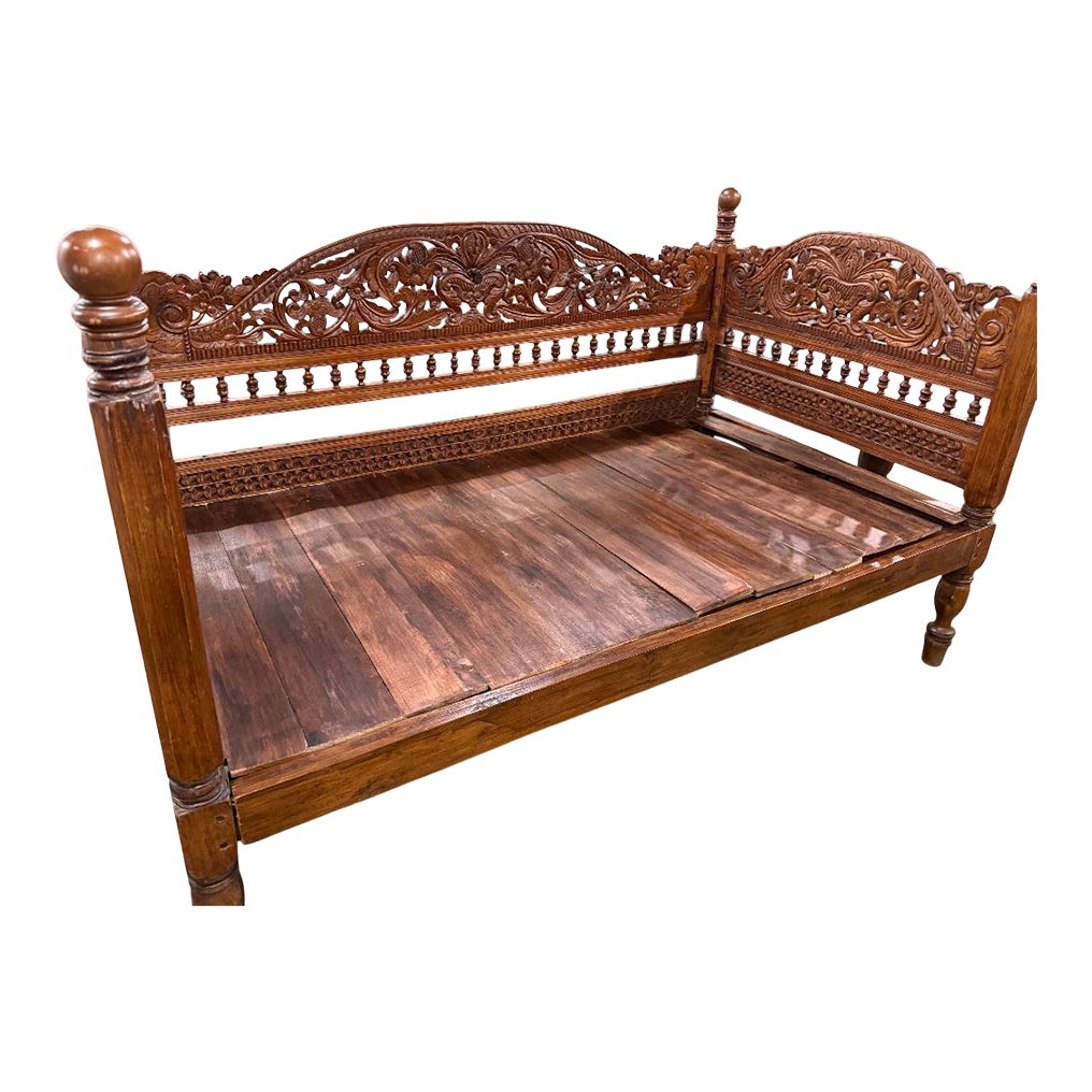 Hand-Carved Solid Wood Daybed / Bench – Exotic Antique Style | Chairish