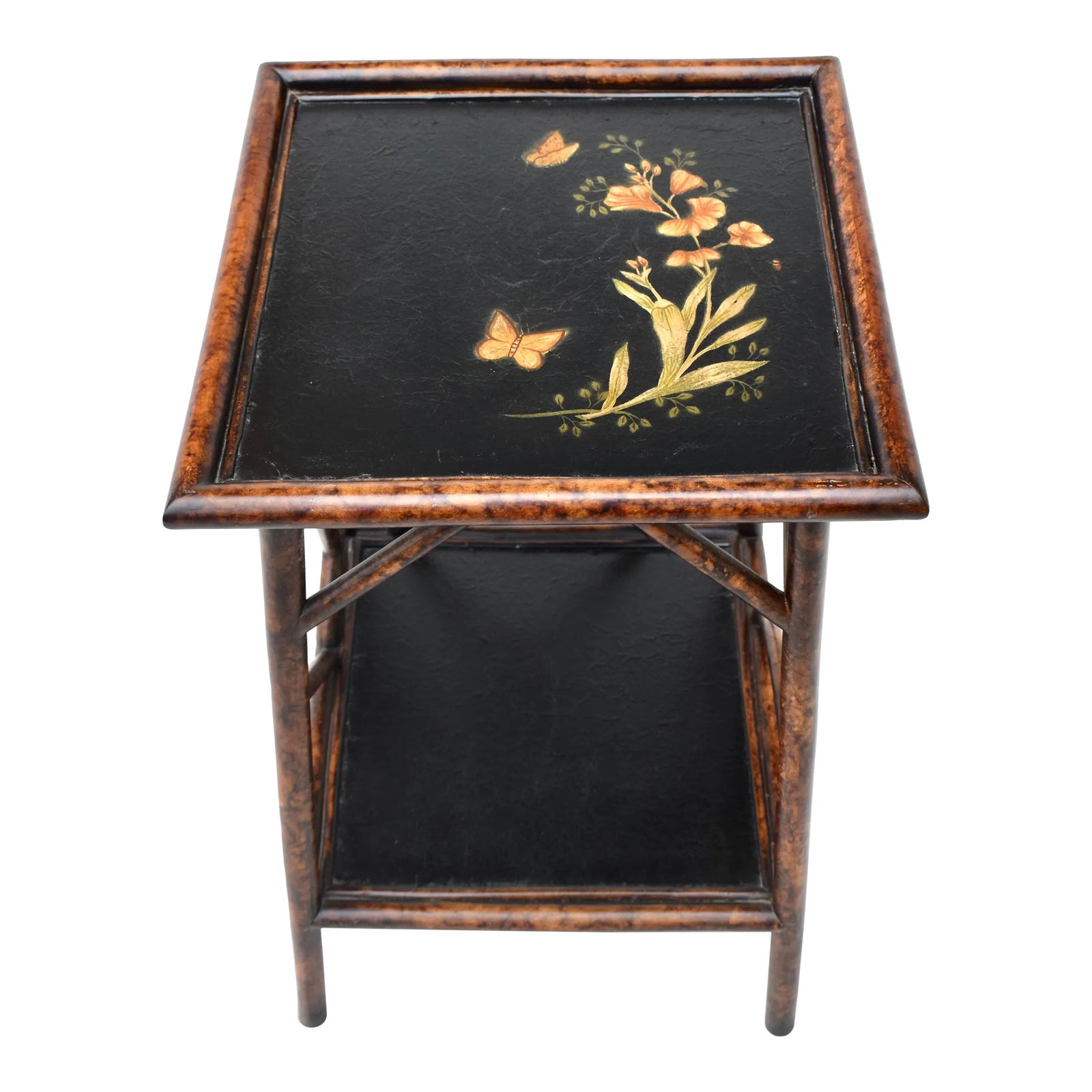 Vintage Edwardian Style Tortoise Bamboo Japanned Table | Chairish