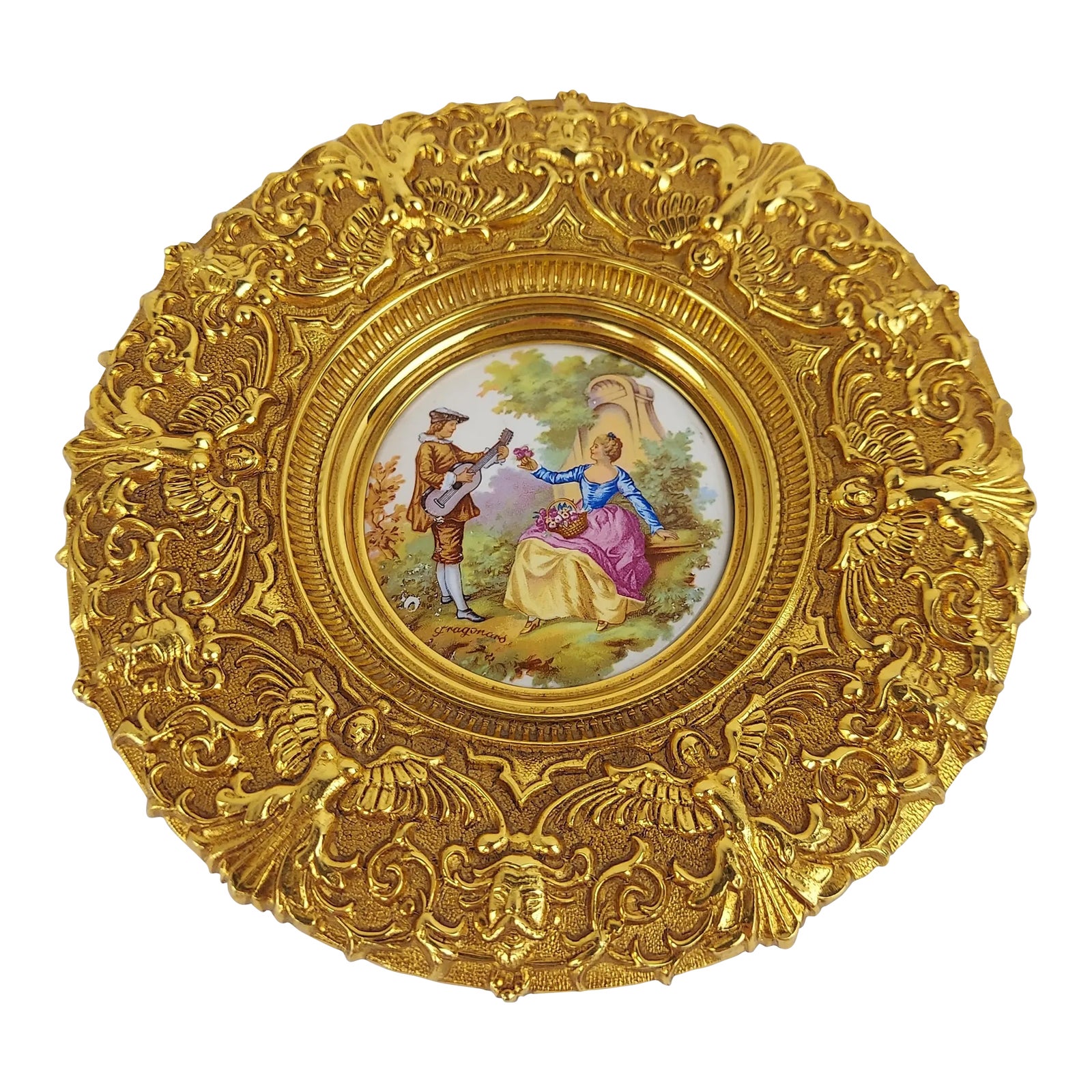 1980s Ornate French Brass Wall Plaque, Signed Fragonard Rococo ...