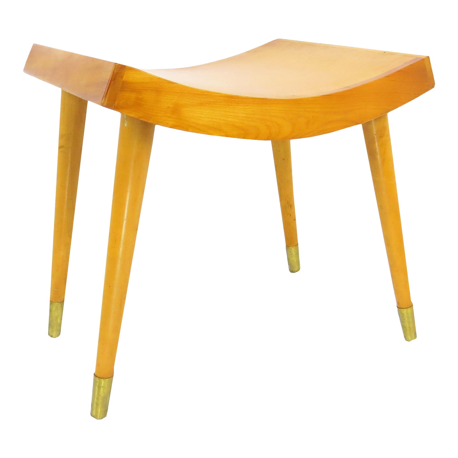 Vintage Scandinavian Pine Saddle Shaped Curved Stool With Brass Sabots ...