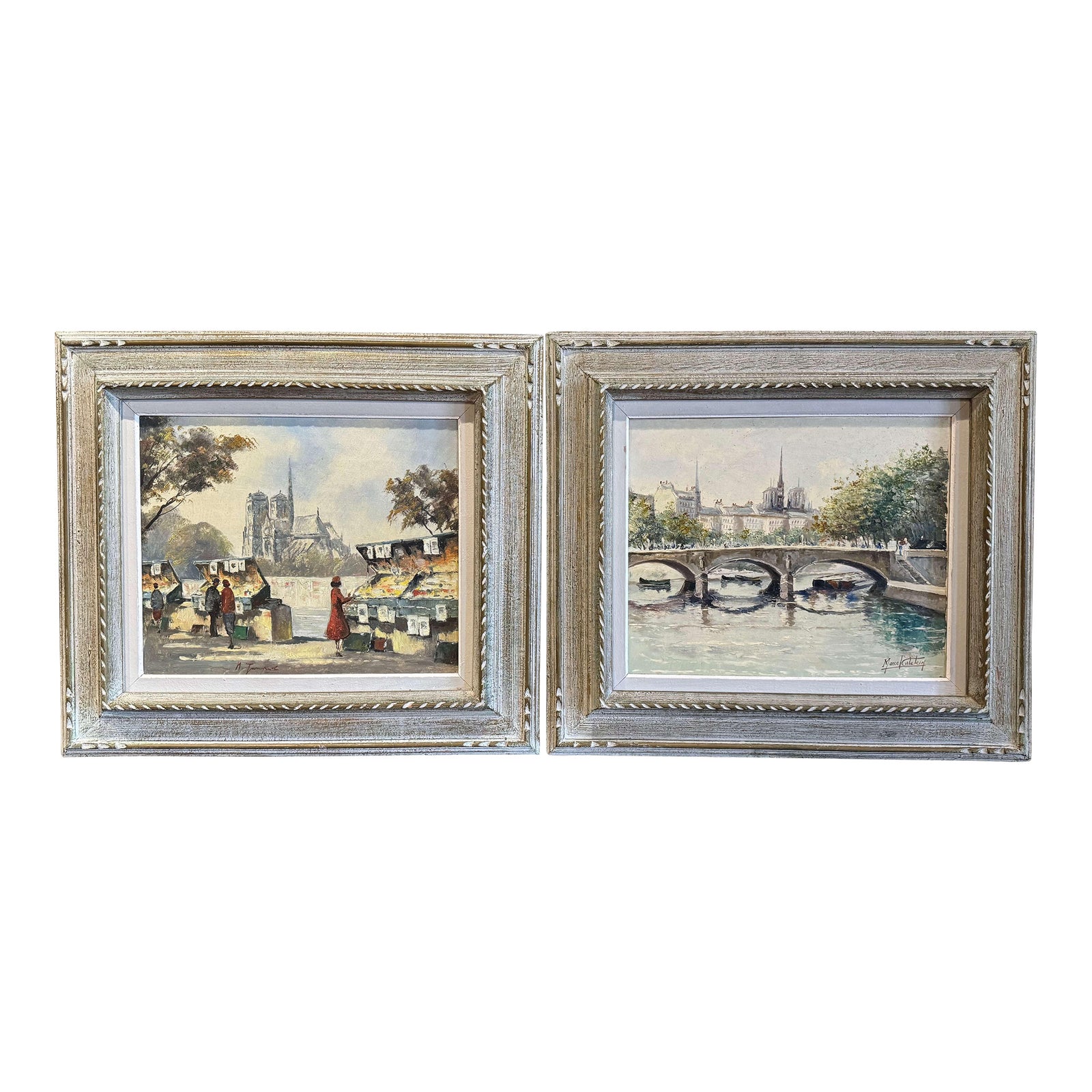 Mid 20th Century Pair of Mid-Century French Signed Framed Oil on Canvas ...