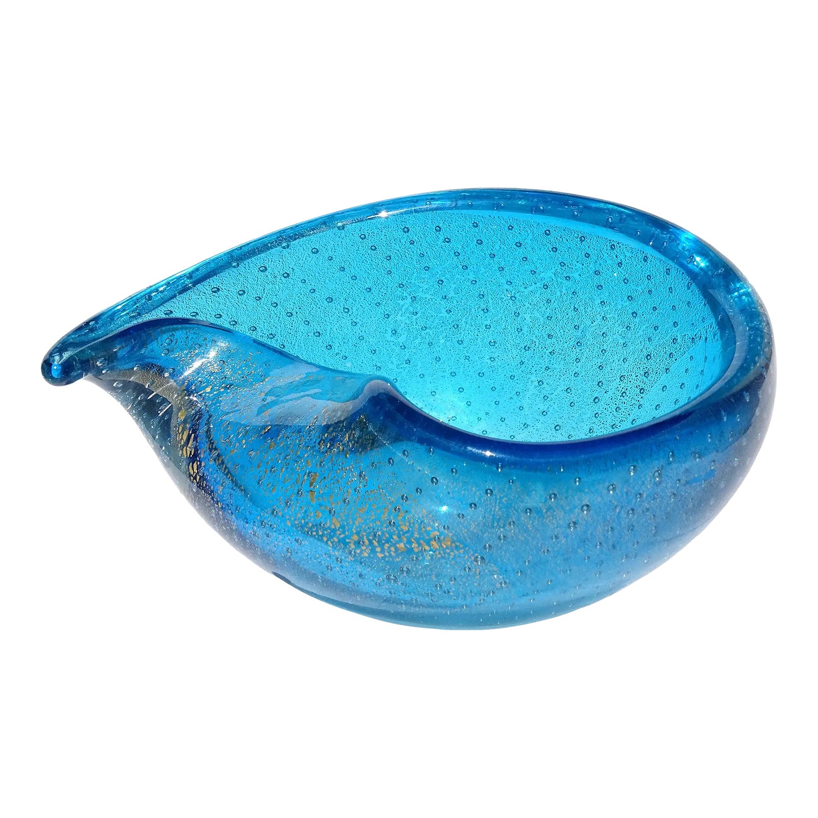 Vintage Murano Sapphire Blue Gold Flecks Control Bubbles Italian Art ...