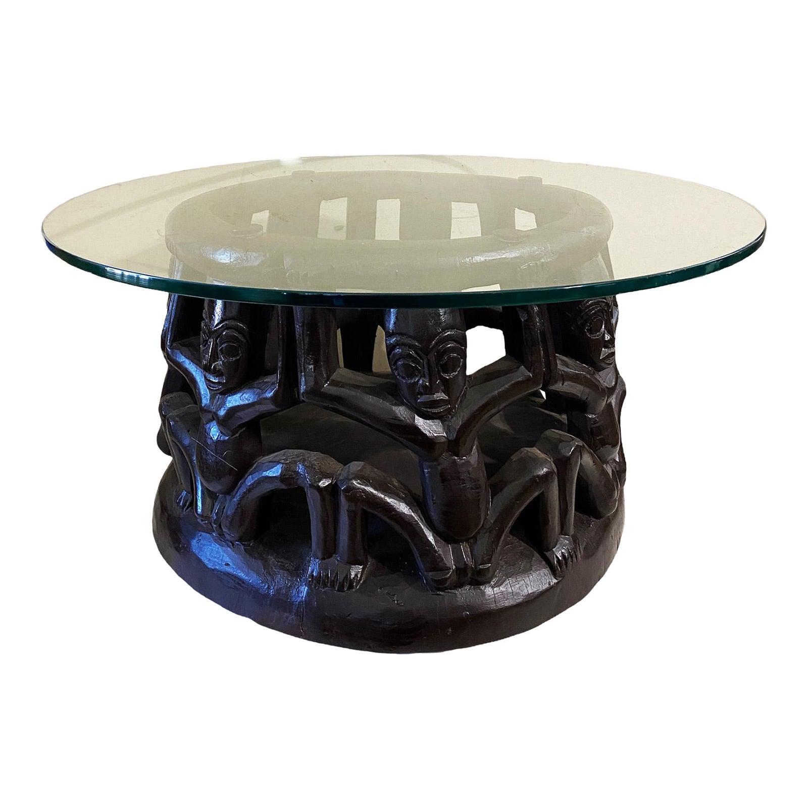Vintage African Bamileke Coffee Table W /Glass Top Cameroon. | Chairish