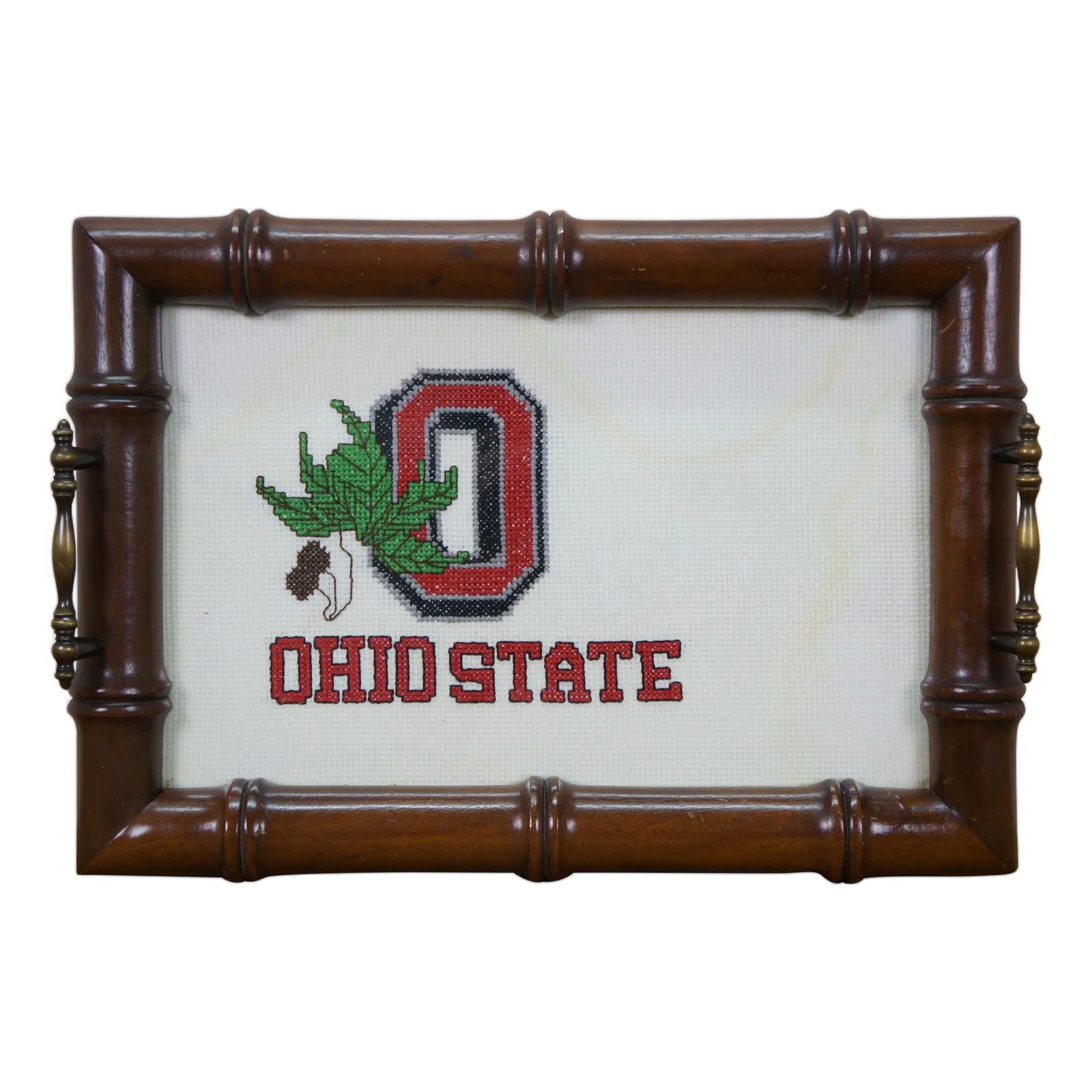 Mahogany Faux Bamboo Ohio State Osu Buckeyes Cross Stitch Bar Tray 16 ...