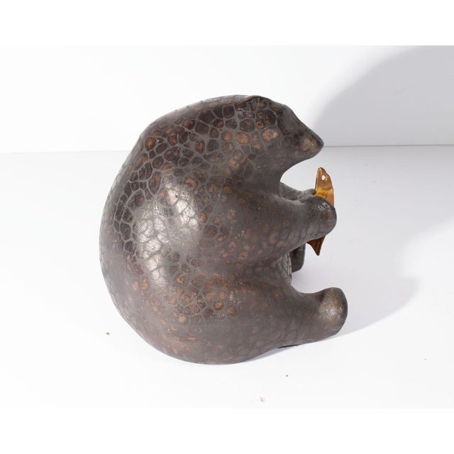 Raku Pottery Bear With Copper Fish by Tony Evans | Chairish