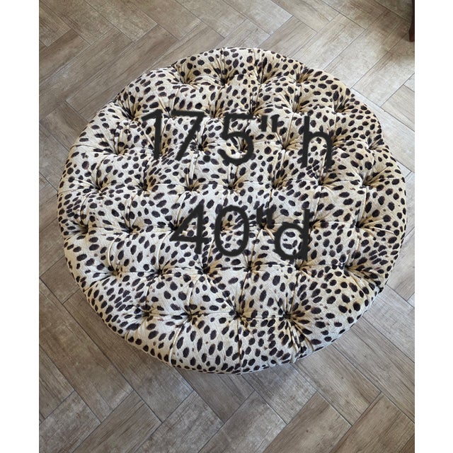 Tufted Round Ottoman With Leopard Fabric | Chairish