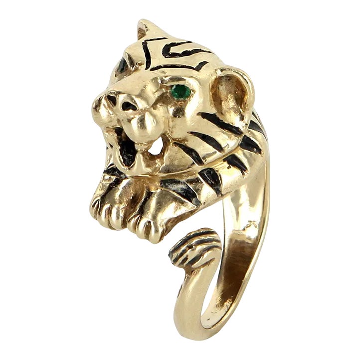 Bengal Tiger Ring Vintage 14k Yellow Gold Black Enamel Estate Animal ...