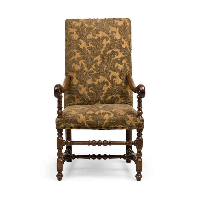 French Louis XIV Walnut Floral tapestry Upholstered Armchair | Chairish