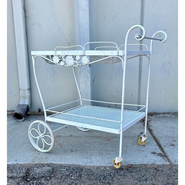 Vintage Wrought Iron White Bar Cart Attributed to Woodward Briarwood ...