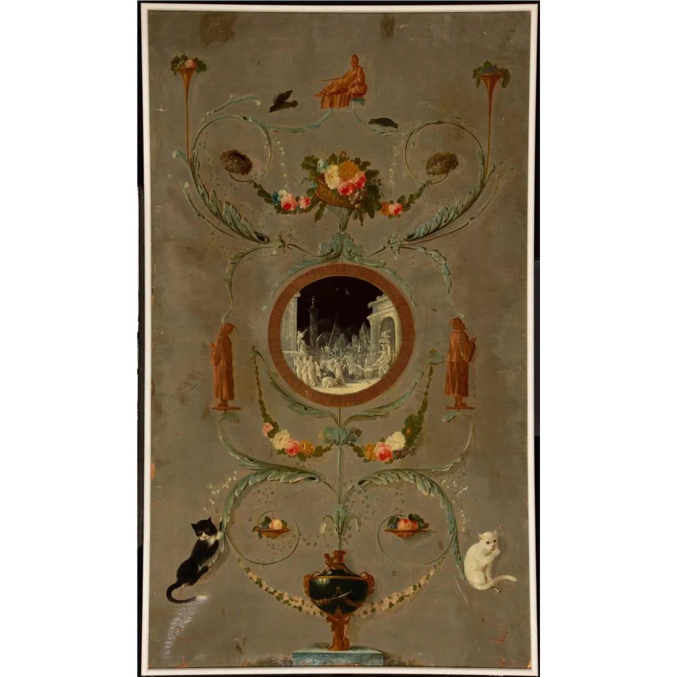 Neoclassical Wall Mural, 18th/19th Century Italian Grottesca Oil on ...