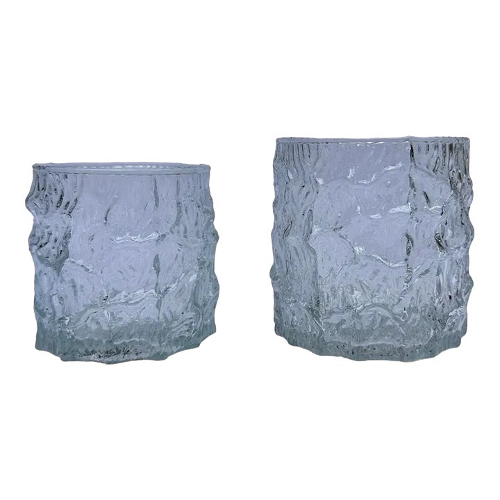 Vintage Tree Bark Textured Low Tumbler Whiskey Glasses- Set of 2 | Chairish