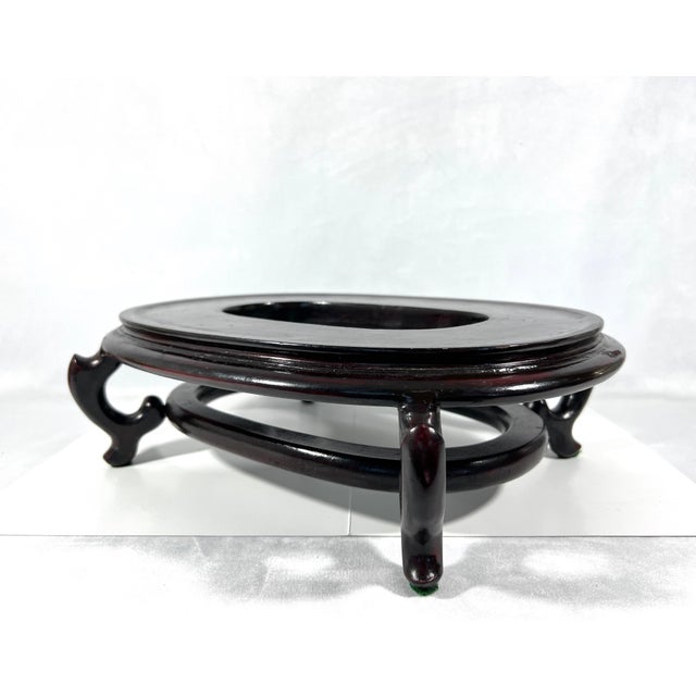 Large Mid Century Dark Brown Chinese Oval Display Stand Pedestal for ...
