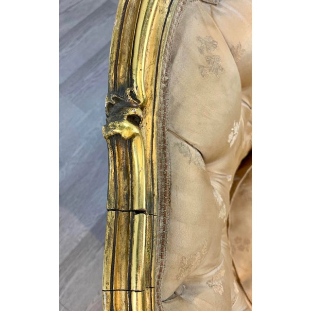 Antique French Tufted Gold Gilt Lounge Chair Pair | Chairish