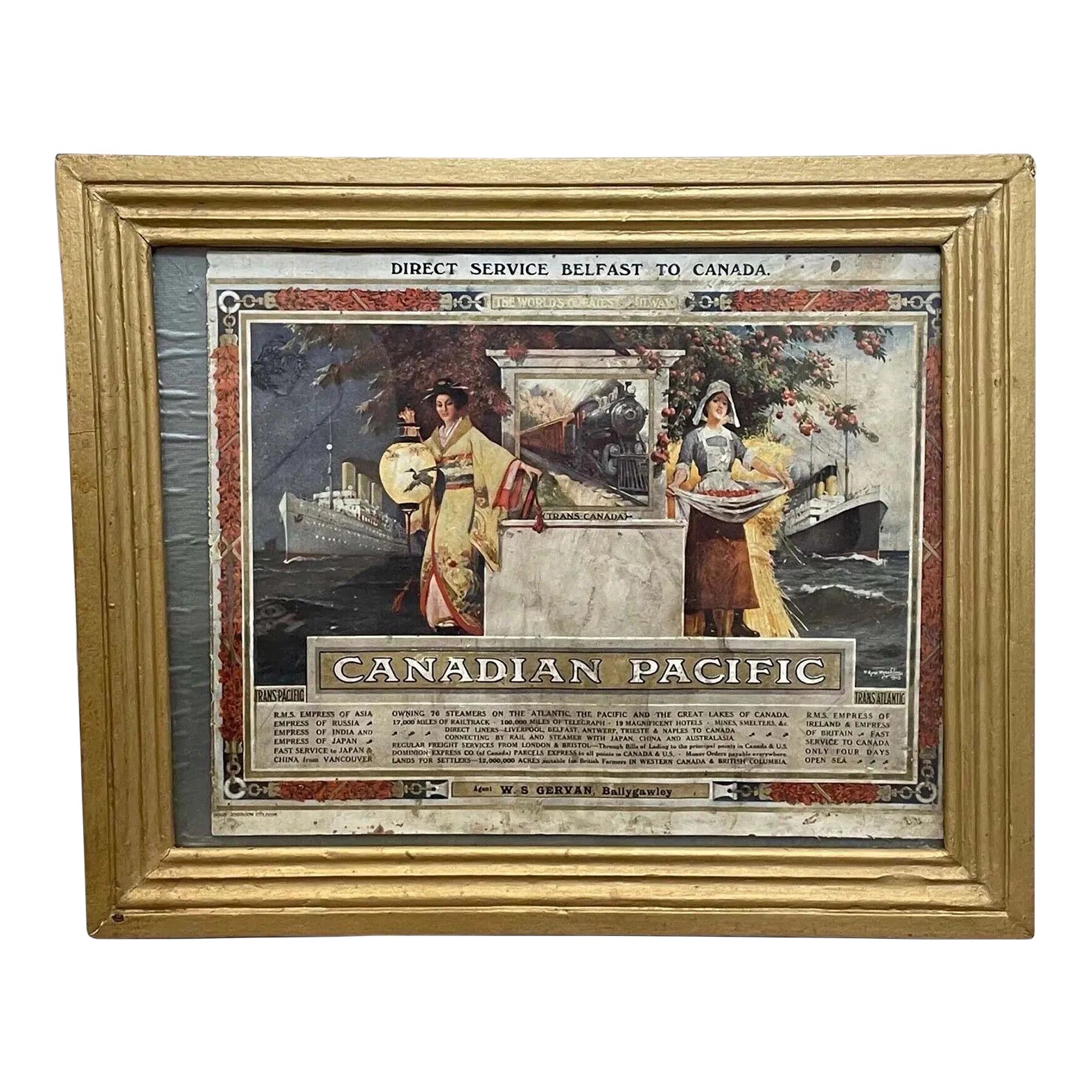 Antique Edwardian Canadian Trans Pacific Ships Advertising Poster ...