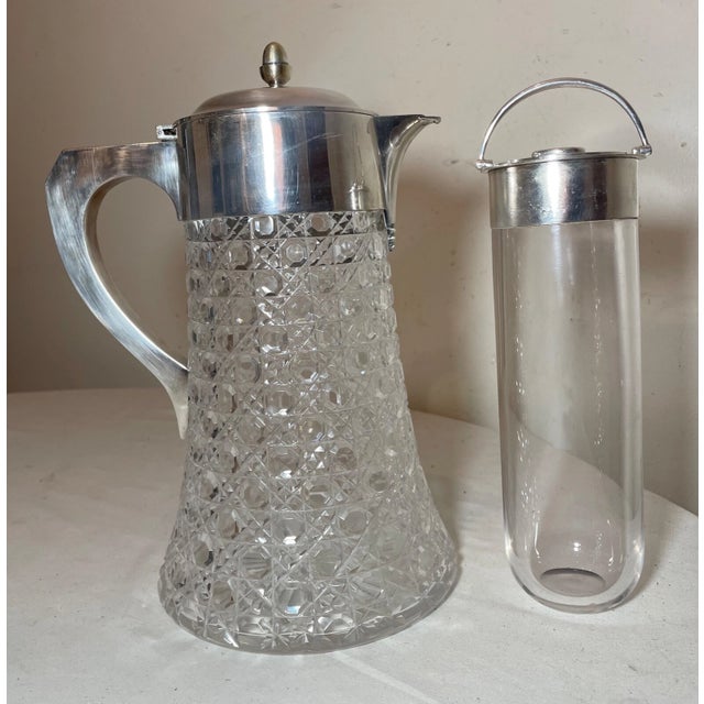 Antique Mappin & Webb Silver Plate Cut Crystal Claret Water Pitcher Ice ...