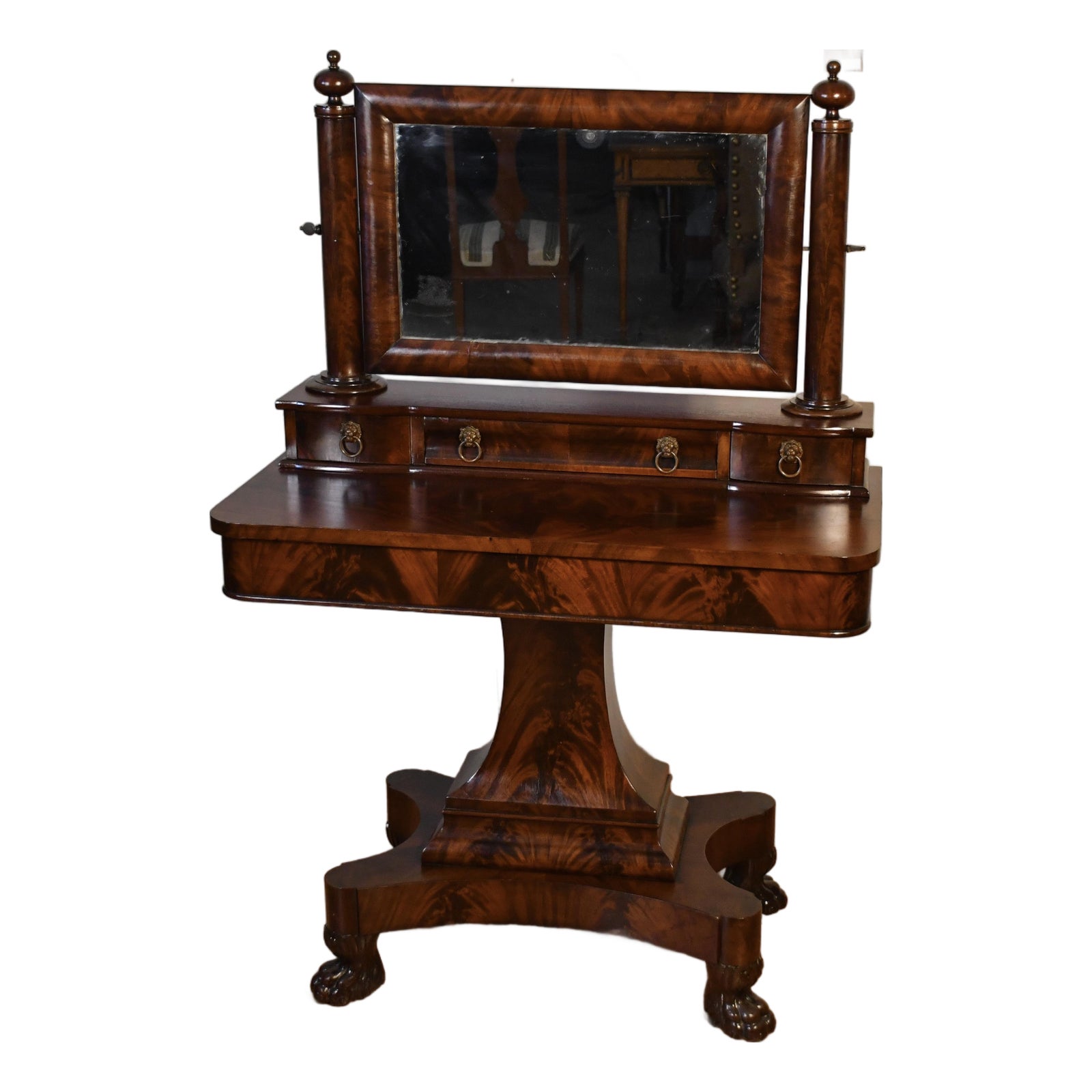 19th American Empire Flame Mahogany Dressing Vanity Table Woman Vanity ...