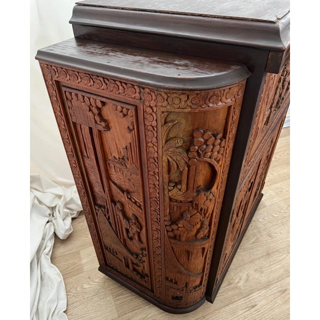 Mid Century Asian Style Bar Cabinet Serving Buffett Bottle and Glass ...