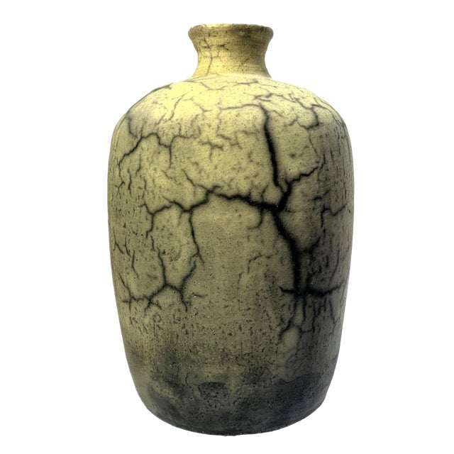 Contemporary Saggar Fired Vase With Ethereal Markings Signed | Chairish
