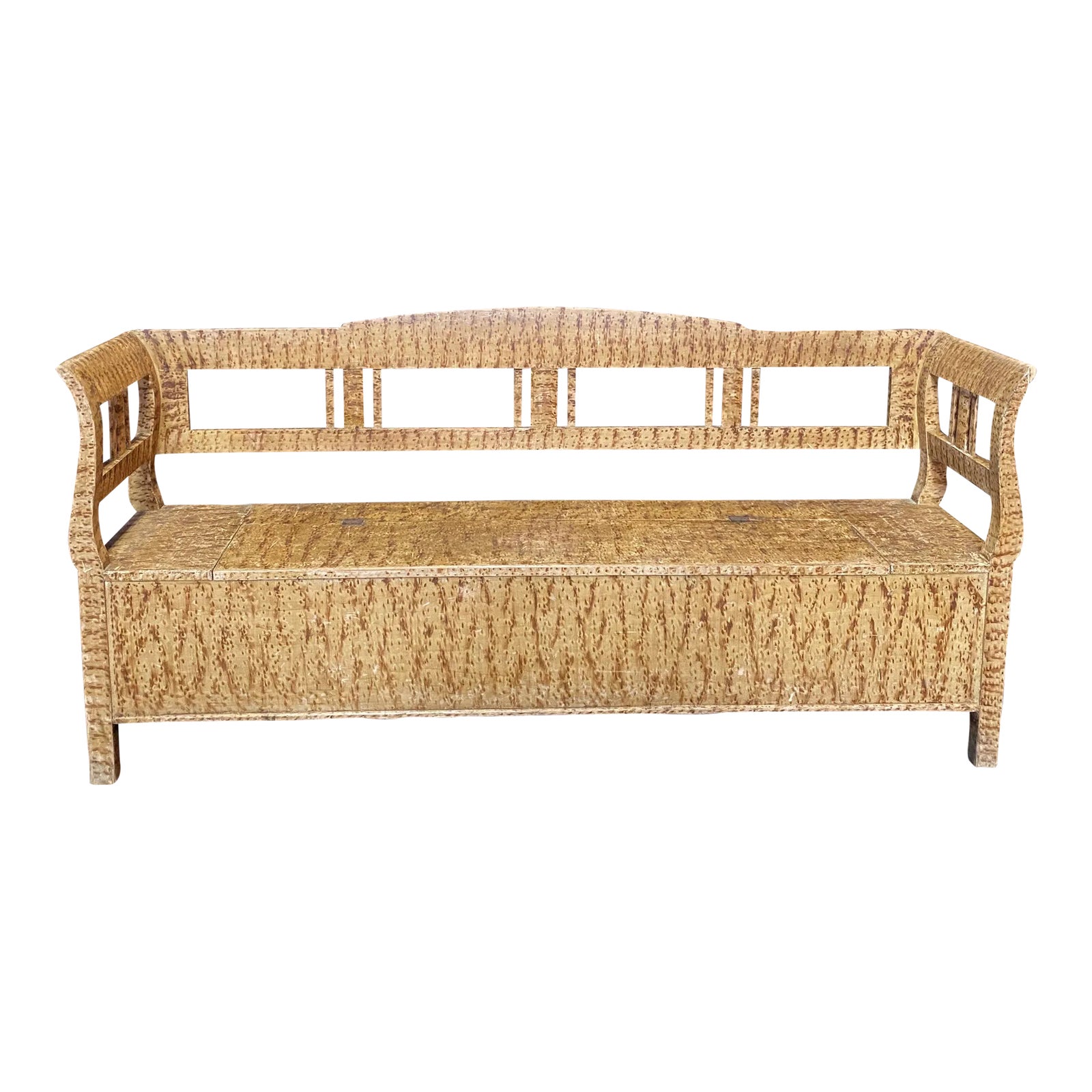 Antique Pine Faux Painted English Country Storage Bench | Chairish