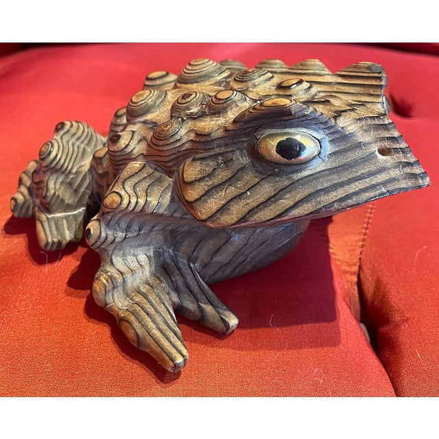 Vintage Cryptomeria Carved Cedar Wood Japanese Sugi Good Luck Toad Frog ...