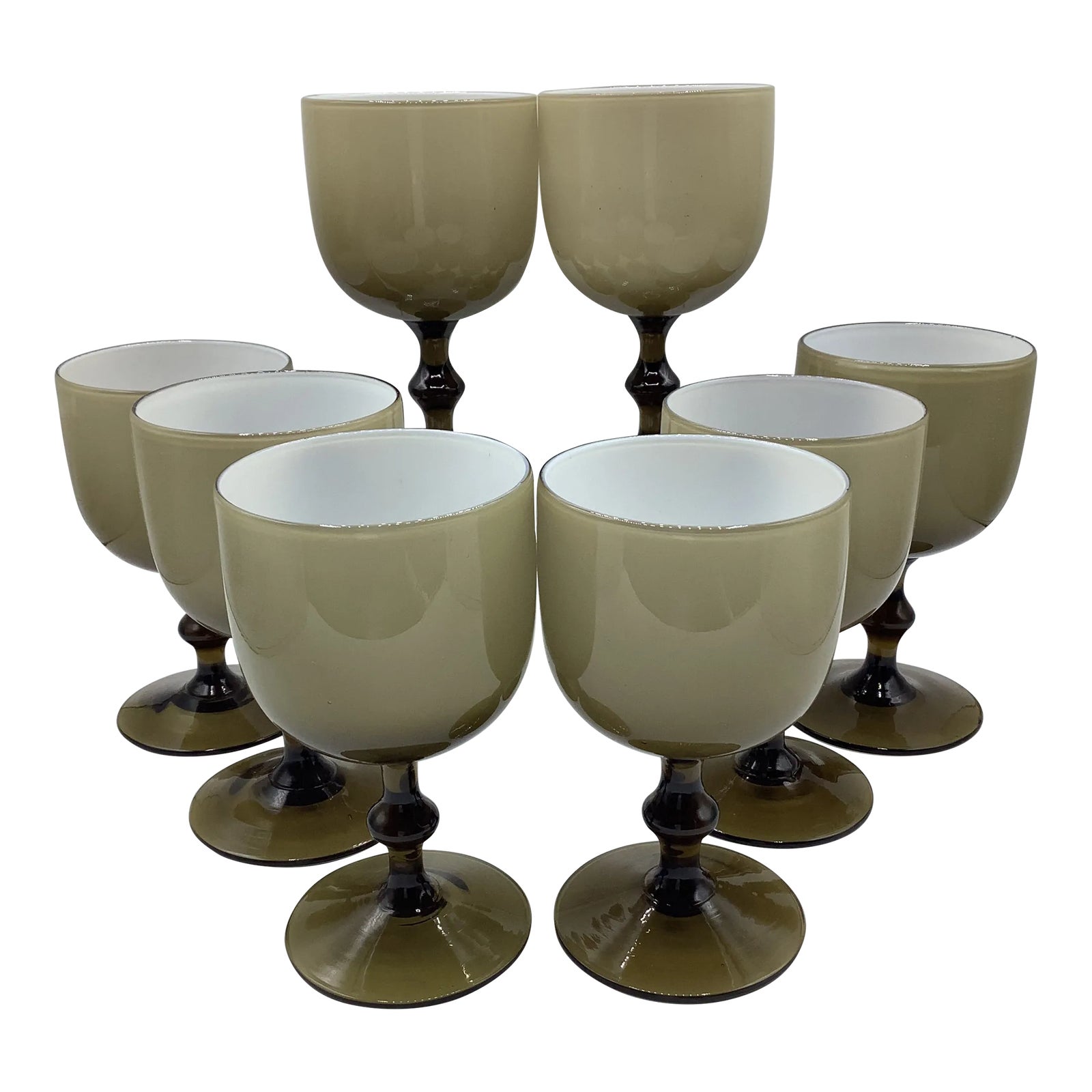 Vintage Carlo Moretti Italy Smoke Taupe White Cased Glass Wine Glasses ...