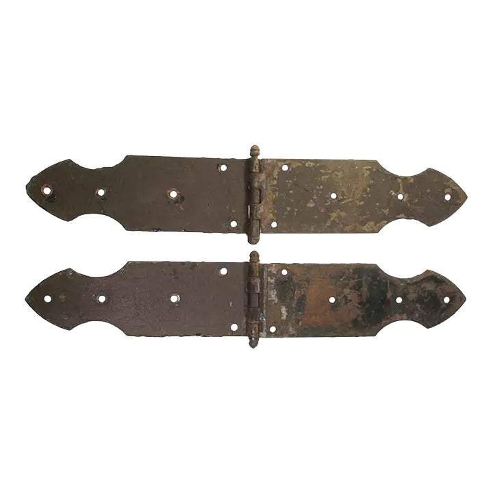 Pair of Early 20th Century Cast Iron Strap Antique Door Hinges | Chairish
