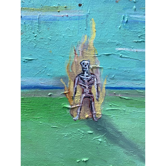 1990s Skeleton on Fire Oil on Canvas | Chairish