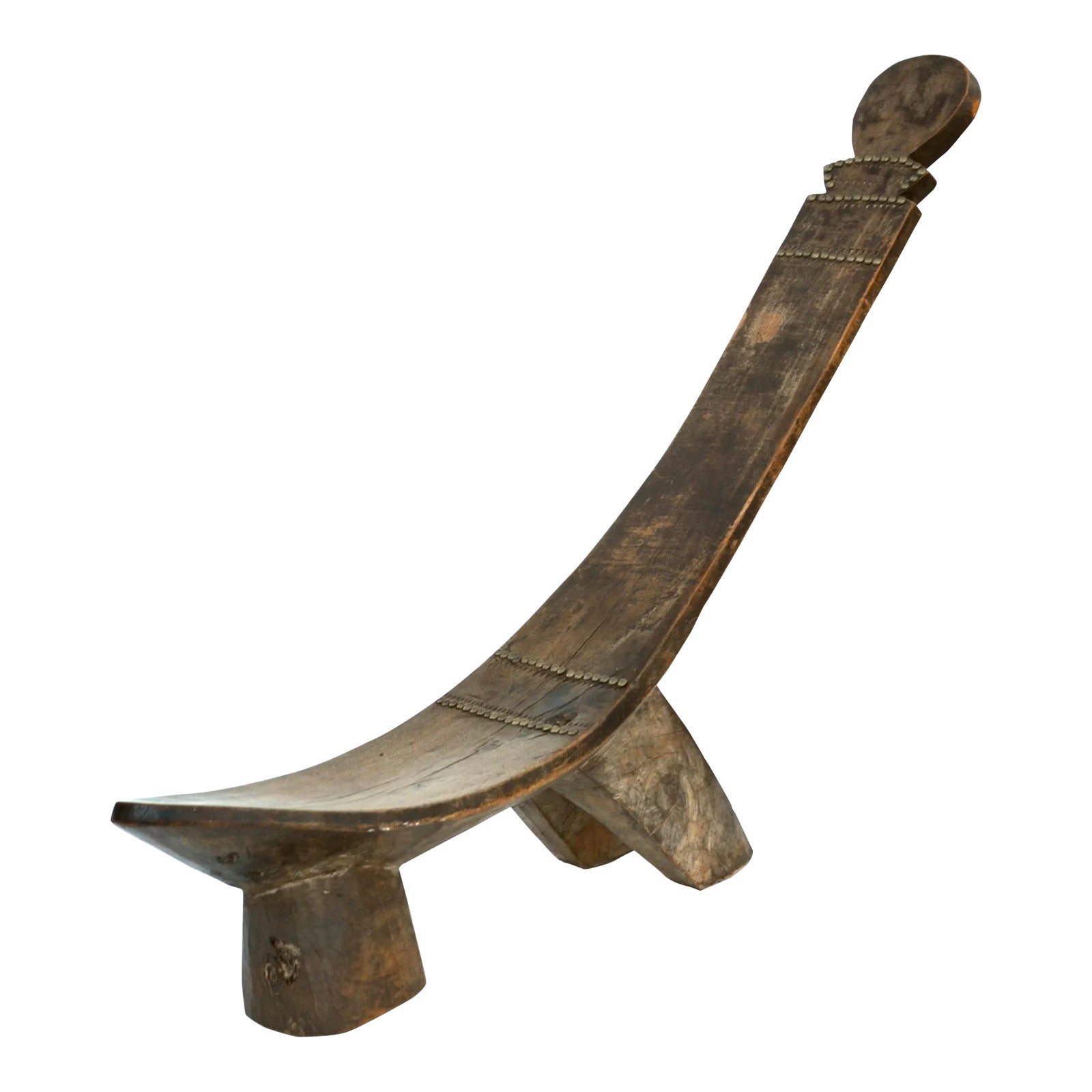 Antique Dagalo Lobi Wood Studded Chair | Chairish