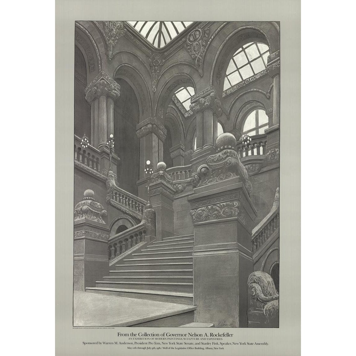 1981 Richard Haas 'Capitol Building Staircase, Albany, New York' Black ...