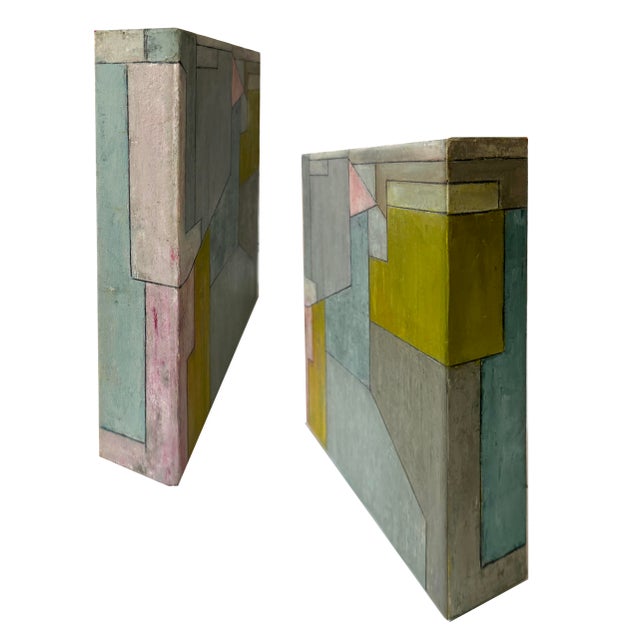 Contemporary Geometric Abstract Small Square Oil Painting Multicolor by ...